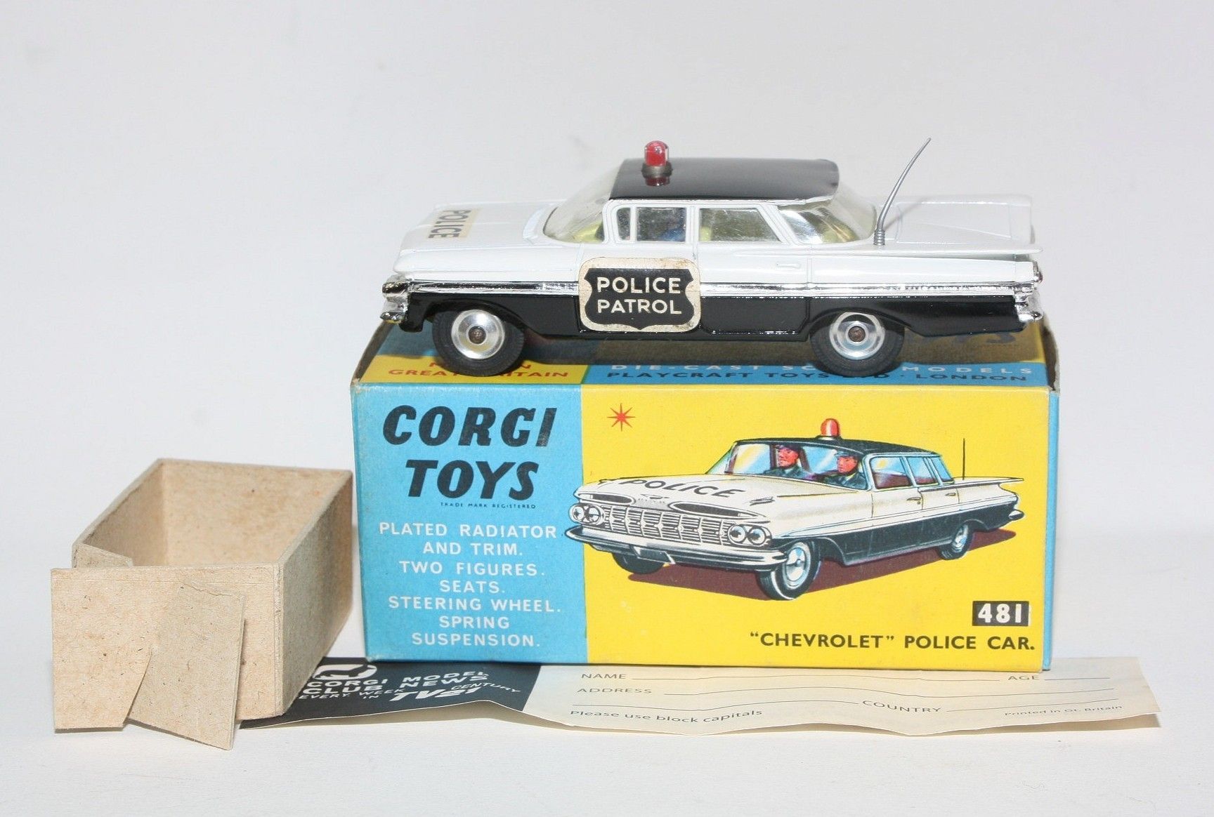 Corgi 481 Chevrolet Police Car, Mint in Good Original Box | DB Collectables
