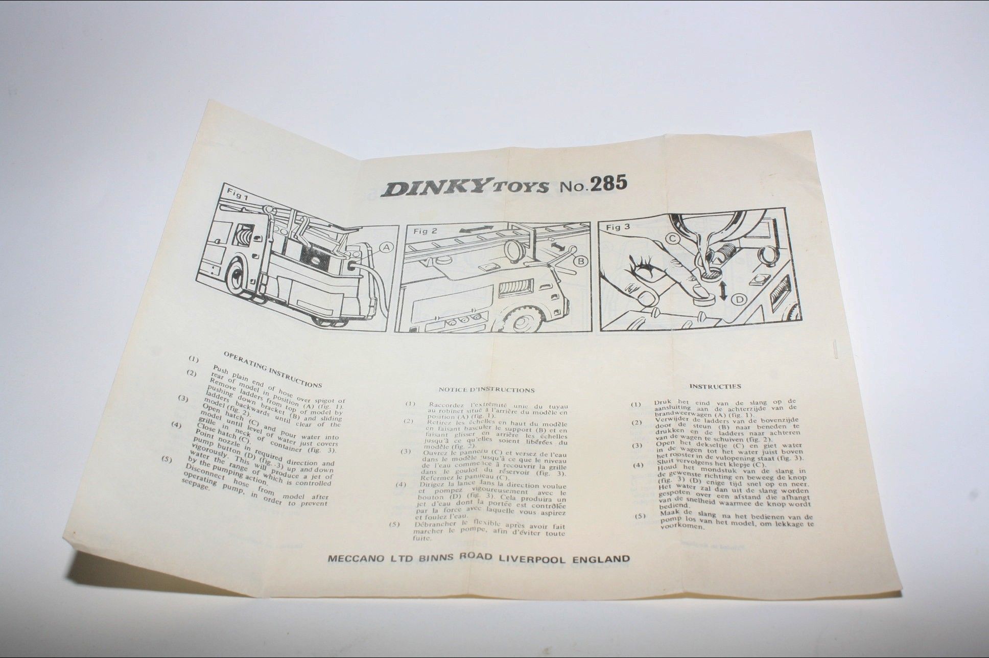 Dinky 285 Merryweather Marquis Original Instruction Sheet ONLY | DB ...